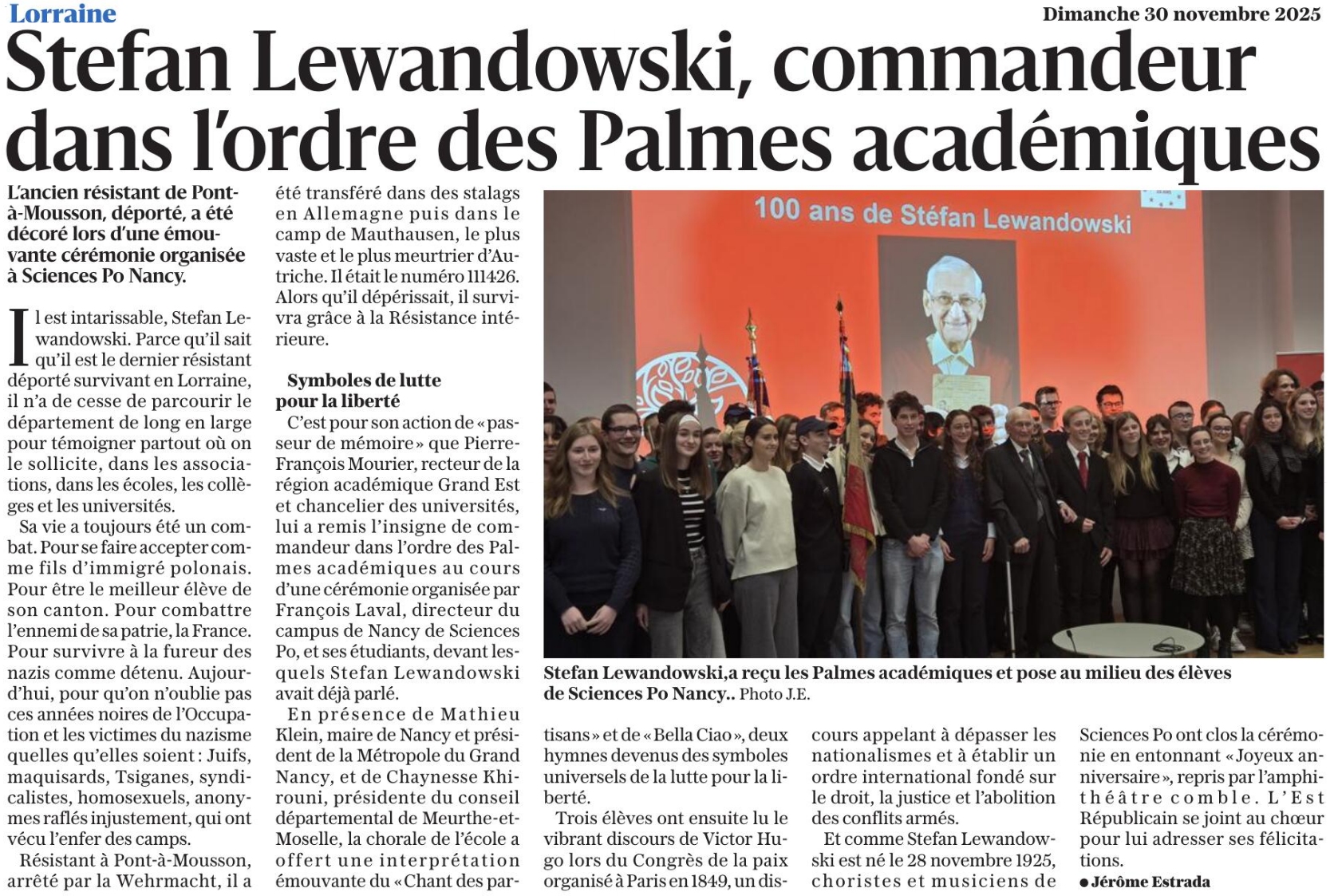 Lu dans l’Est Républicain :Dimanche 30 novembre 2025Stefan Lewandowski ...